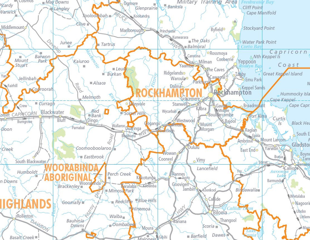 Queensland Local Government Areas Map with Hang Rails - Mapworld
