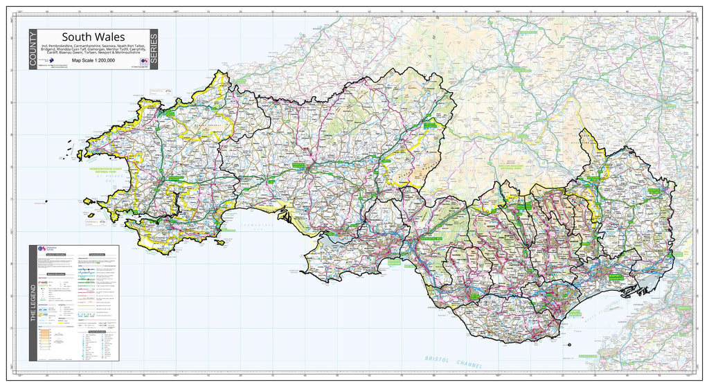 County Map of South Wales 1100 x 600mm