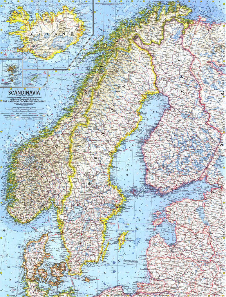 Scandinavia Wall Map (1963) – National Geographic | Mapworld