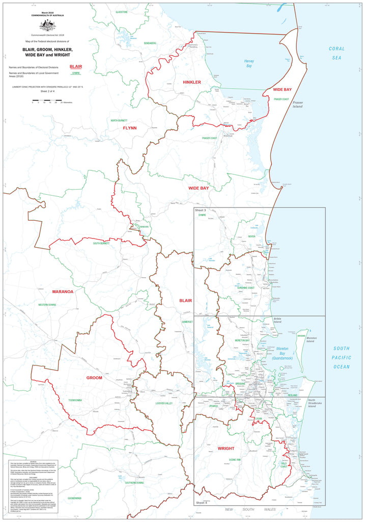 Queensland Electoral Divisions and Local Government Areas Map - Wide ...