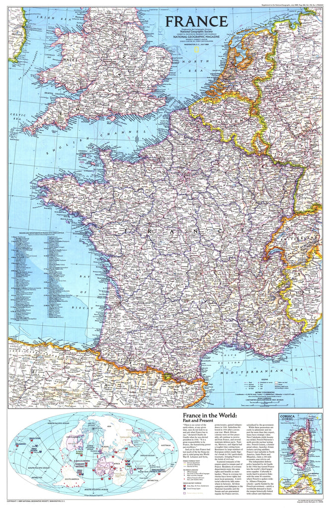 France Wall Map - (1989) – National Geographic | Mapworld