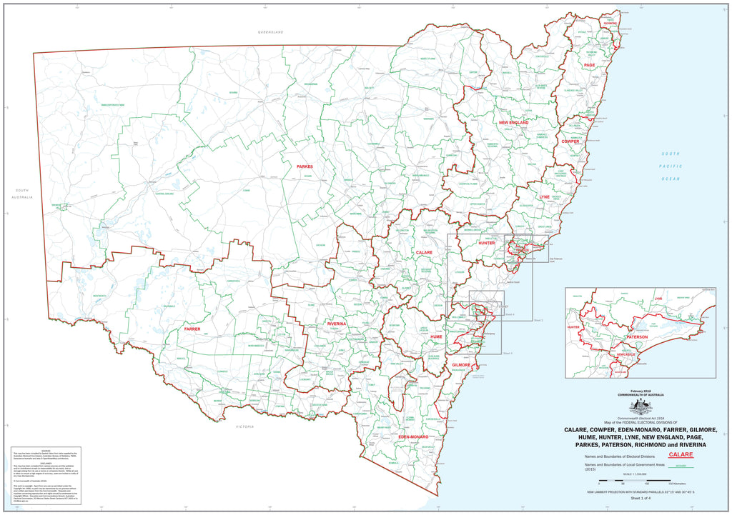 New South Wales Electoral Divisions and Local Government Areas Map ...