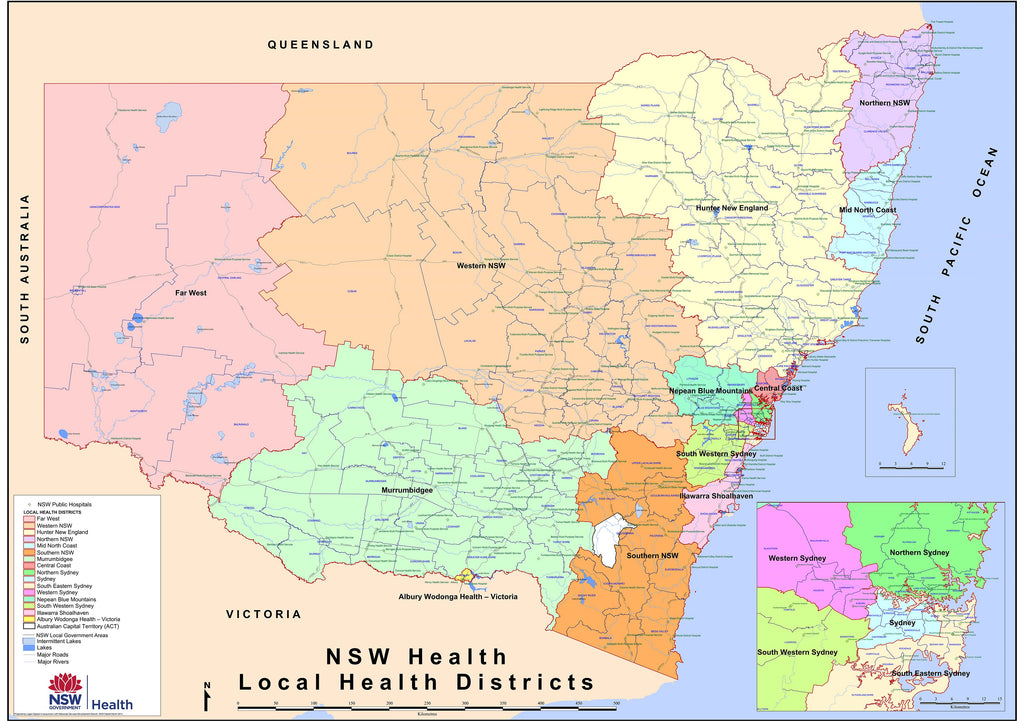 New South Wales Health & Hospitals Map Wall Map | Mapworld