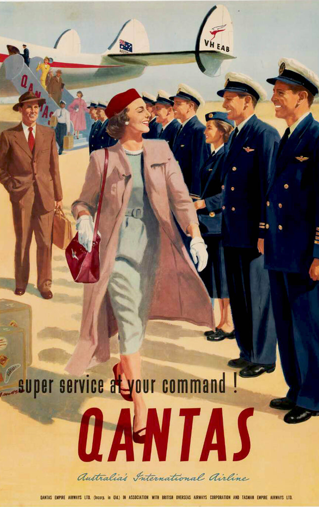 Buy TRAVEL POSTER - Qantas Vintage Poster Super Service - Mapworld