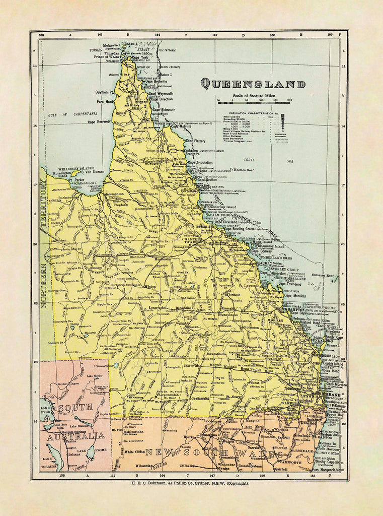 Vintage Wall Map of Queensland, Buy Vintage Map of QLD | Shop Mapworld