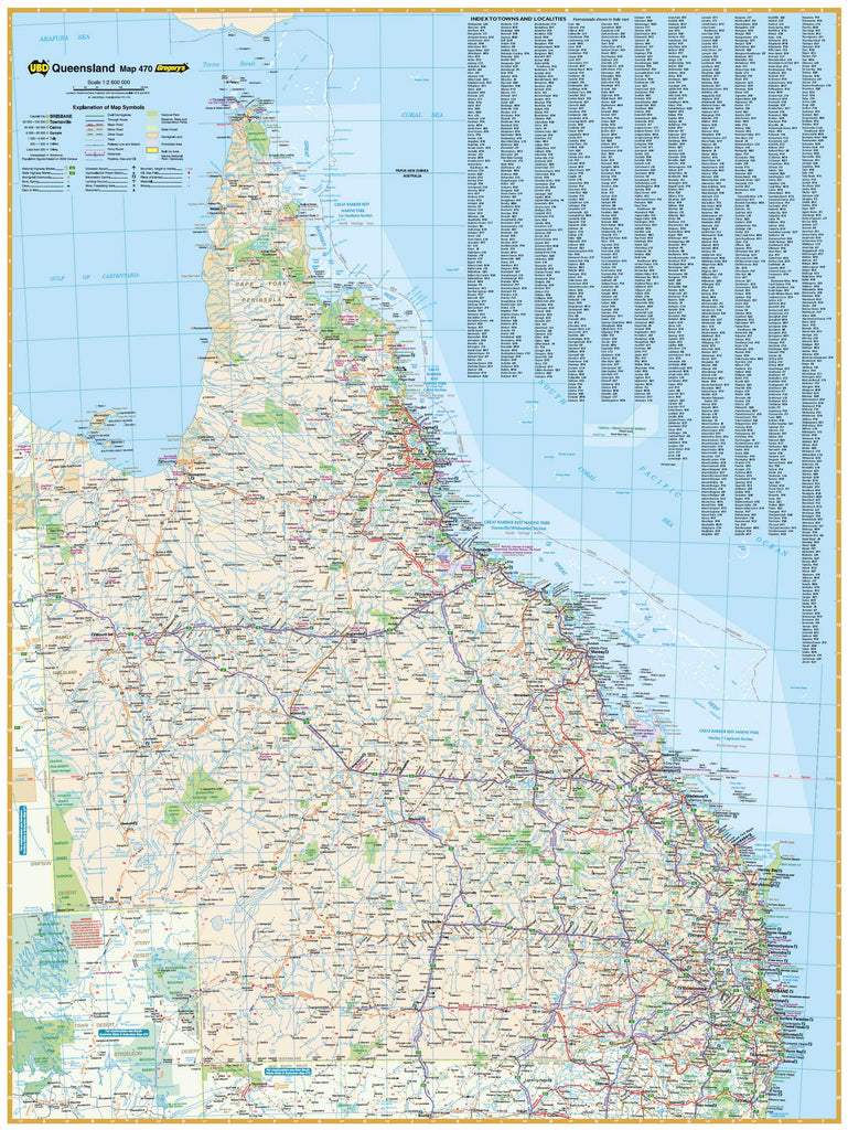 Queensland UBD 470 Map 1001x 1340mm Laminated Wall Map