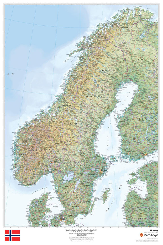 Norway wall map, Buy wall map of Norway | Shop Mapworld