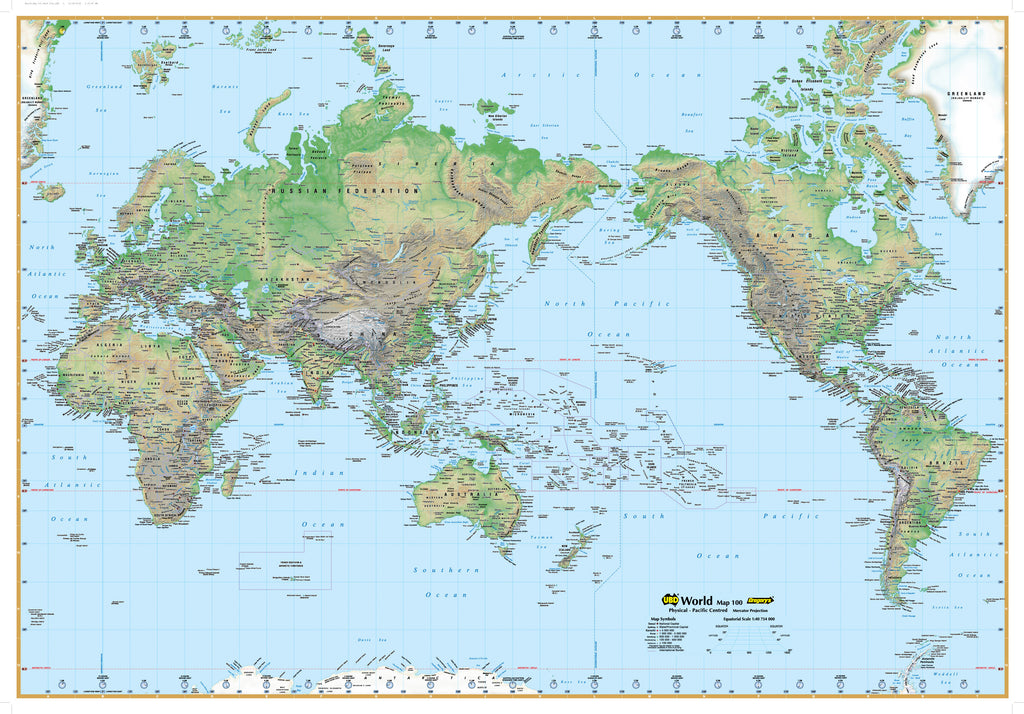 World Physical 100 UBD Folded Map
