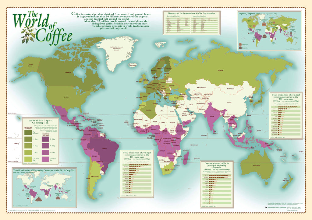 World of Coffee Map by Oxford Cartographers | Shop Mapworld